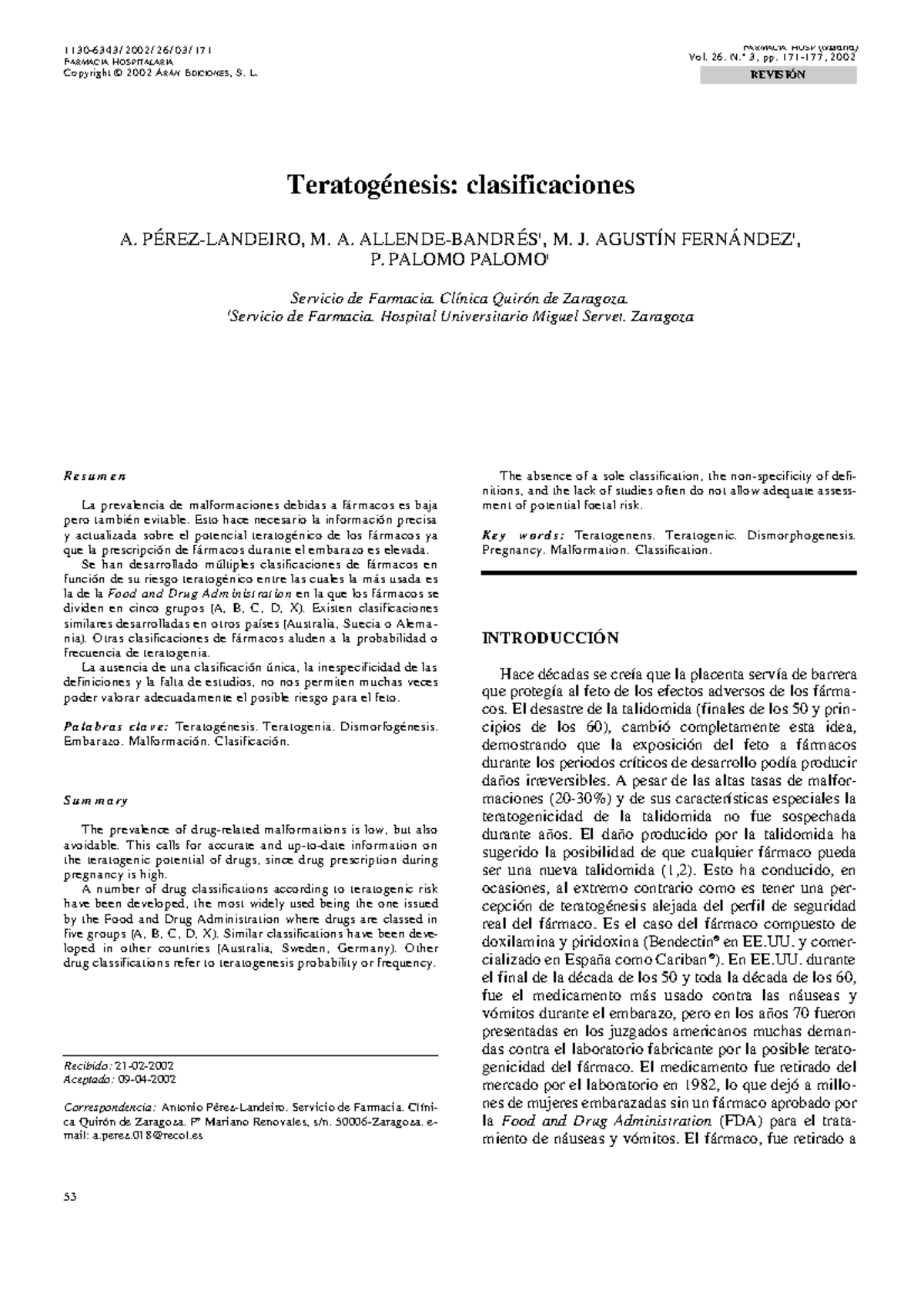 Teratogénesis pdf - Njjjjjjj - R e s u m e n La prevalencia de malformaciones debidas a fármacos ...