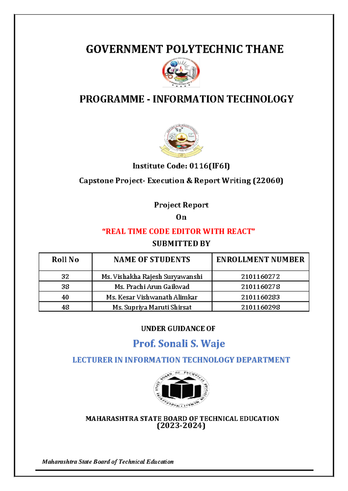 CPE report - GOVERNMENT POLYTECHNIC THANE PROGRAMME - INFORMATION ...