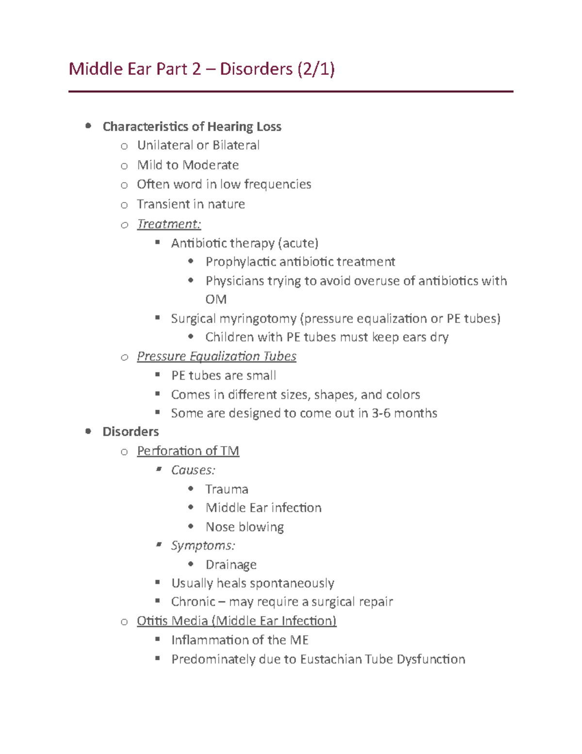 The Middle Ear Part 2 - Disorders - Middle Ear Part 2 – Disorders (2/1 ...