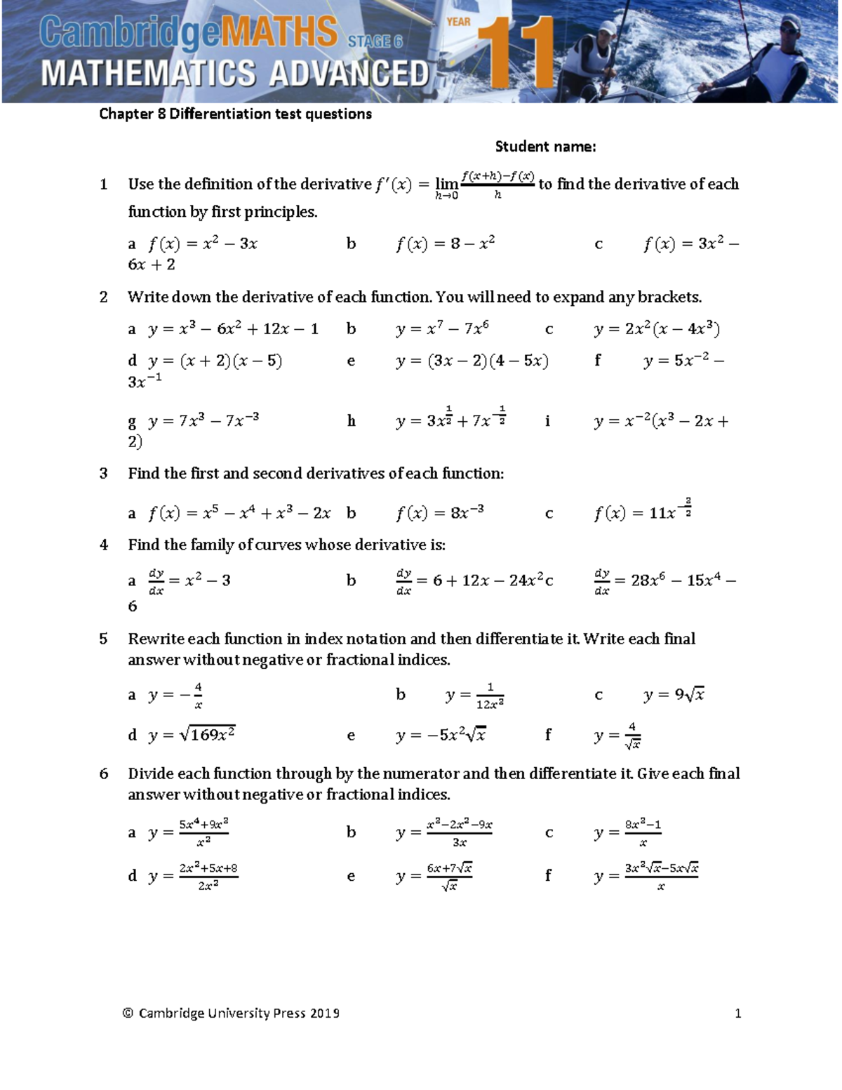 Chapter-8-Test - practice - Chapter 8 Differentiation test questions ...