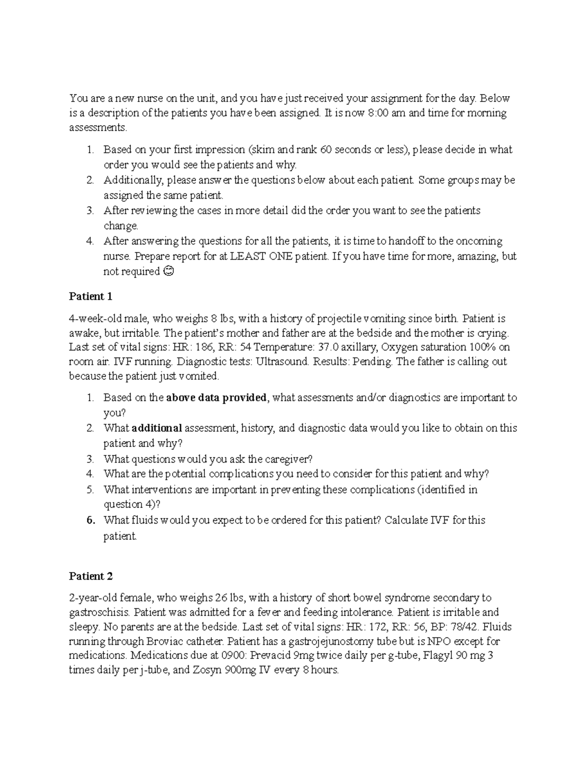GI PBL - GI worksheet - You are a new nurse on the unit, and you have ...