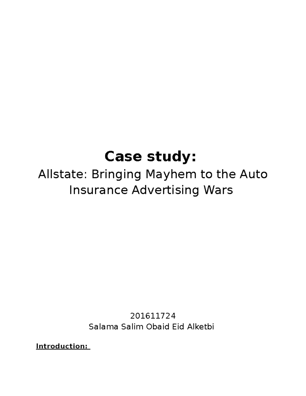 MKT CASE Study - wd dzb gdb vgd bg h - Case study: Allstate: Bringing Mayhem to the Auto ...