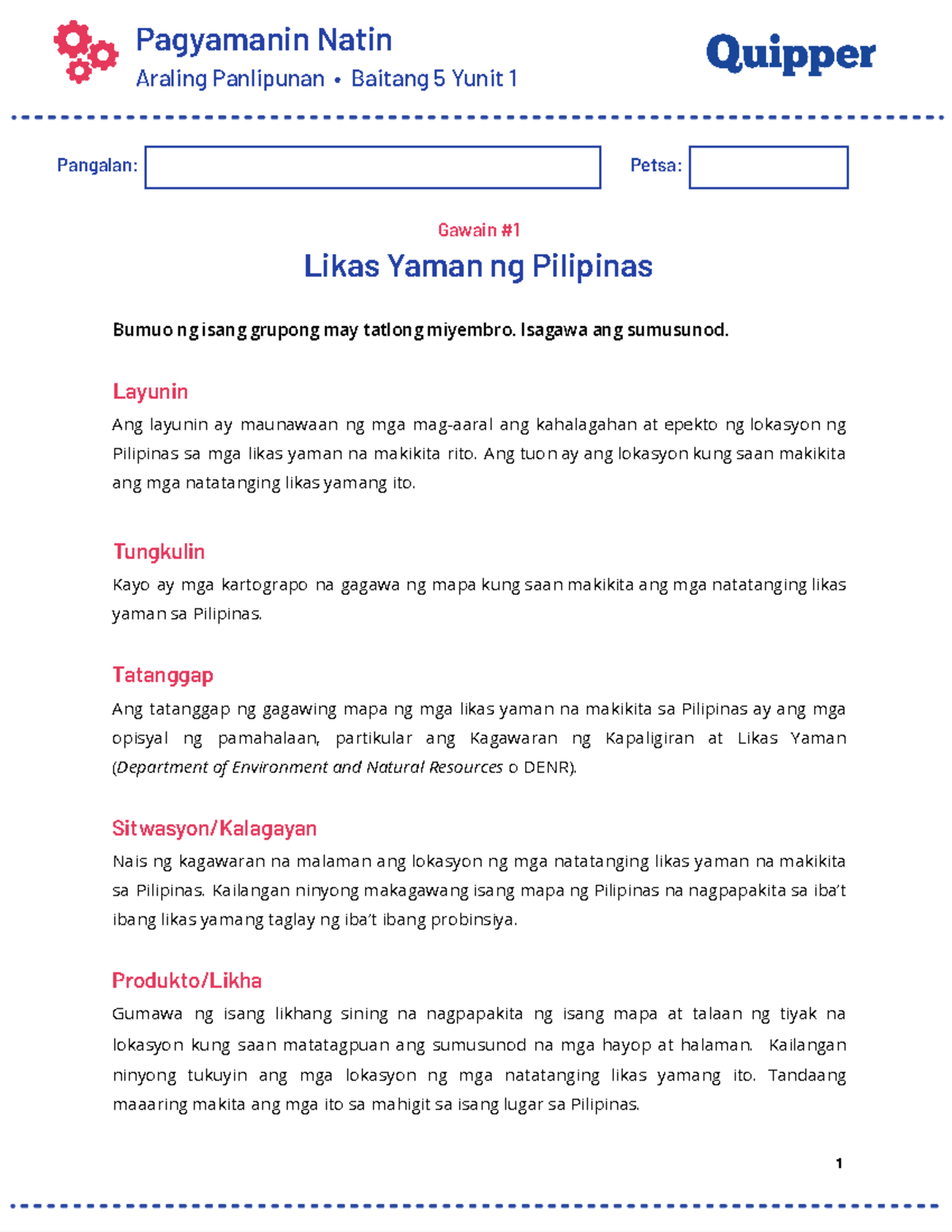 AP 5 Activity - module - Pagyamanin Natin Quipper Araling Panlipunan Baitang 5 Yunit 1 Pangalan ...