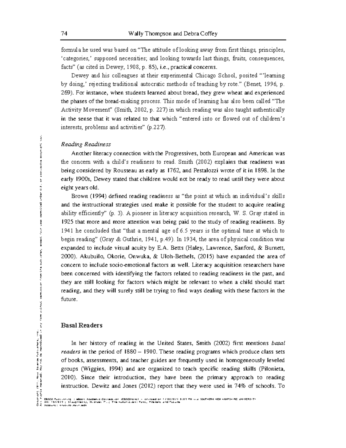 Reading Readiness The Humanities Past Pres - 74 Wally Thompson and ...
