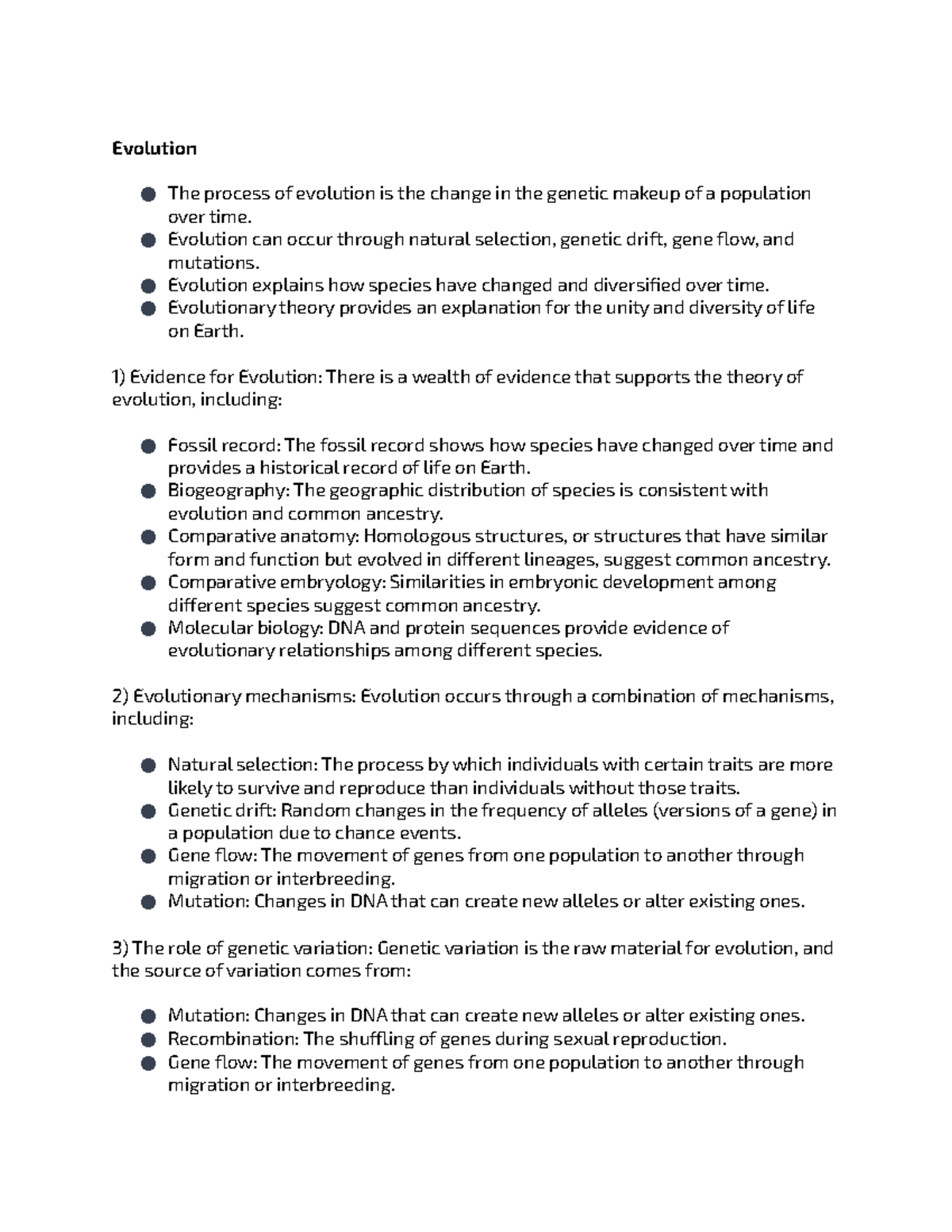 Bio Notes 6 - Evolution The process of evolution is the change in the ...