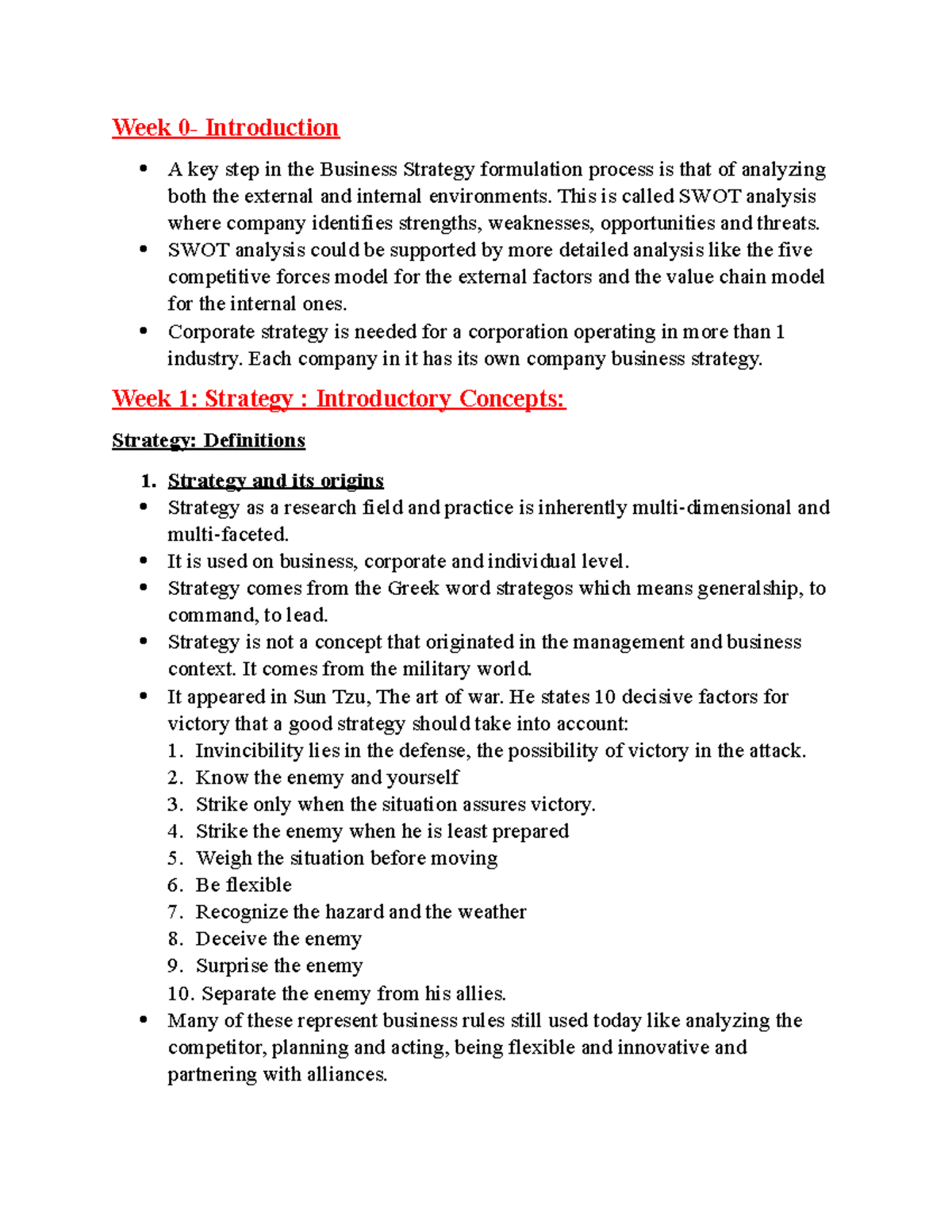 Introduction to strategy - Week 0- Introduction A key step in the ...