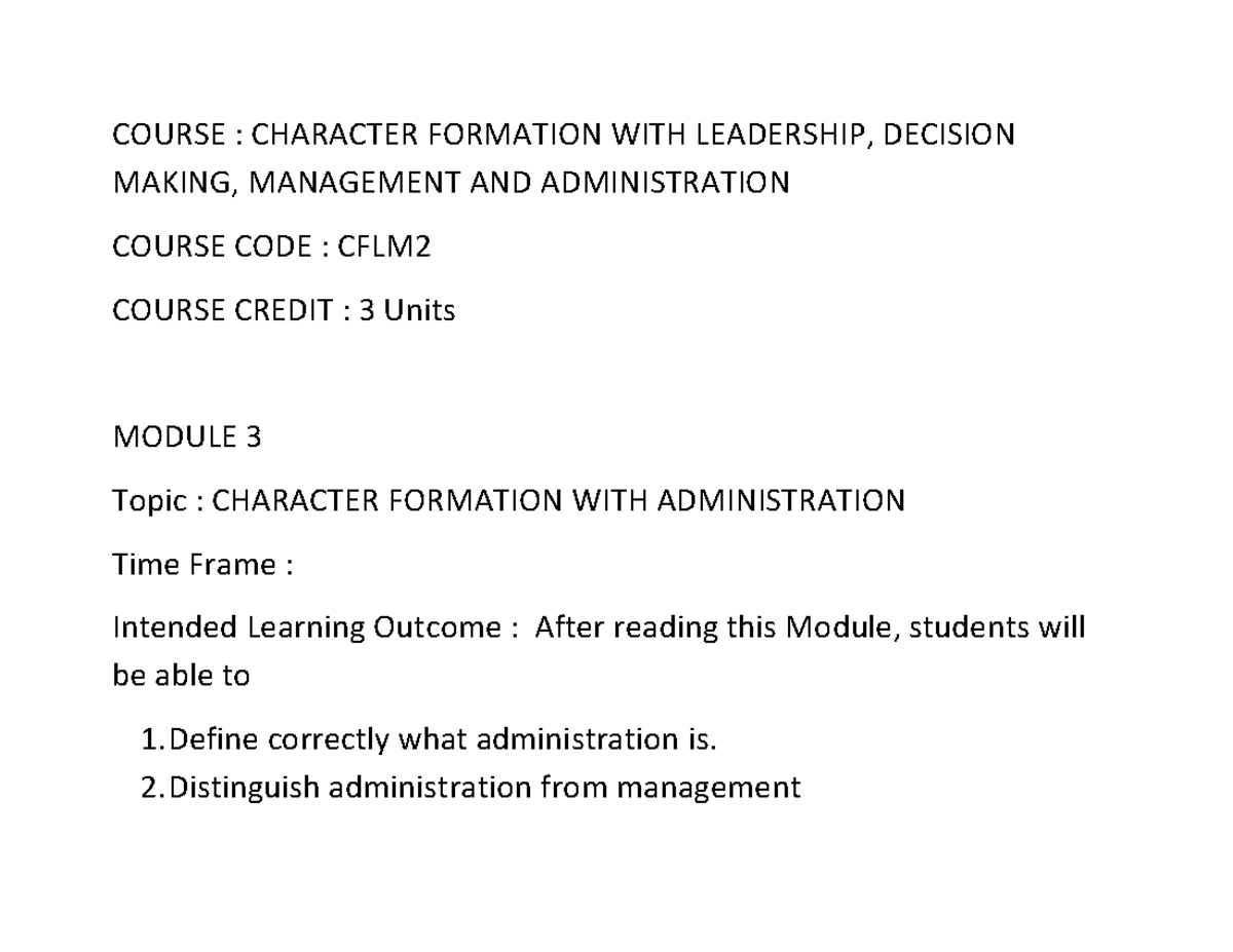 Cflm2 final - worth it - COURSE : CHARACTER FORMATION WITH LEADERSHIP ...