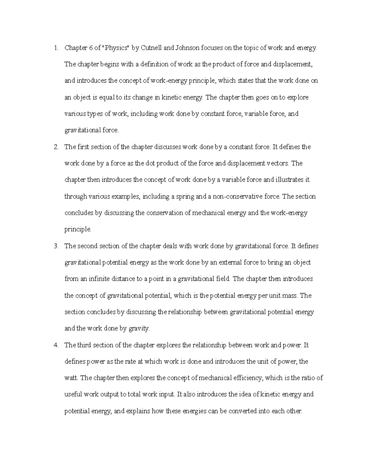 Chapter 6 - Chapter 6 of "Physics" by Cutnell and Johnson focuses on the topic of work and - Studocu