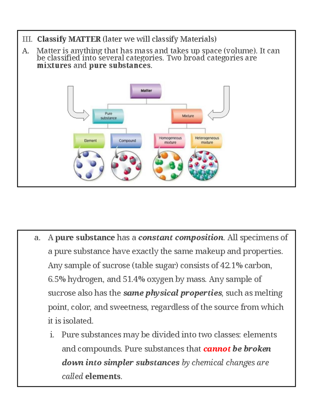 Unit 1 Notes Classify Matter - III. Classify MATTER (later we will ...