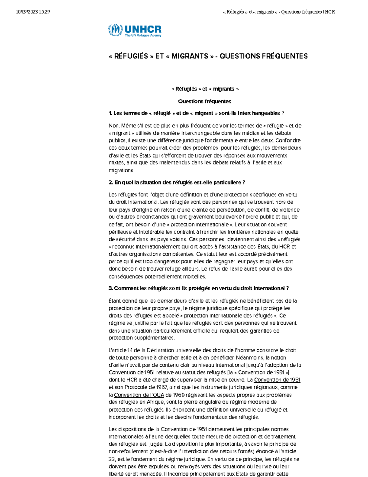 « Réfugiés » et « migrants » - Questions fréquentes HCR - « RÉFUGIÉS ...