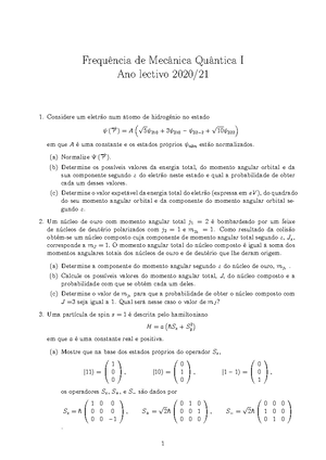 Freq1 2021 v1 - Primeira frequência de 2021 - Frequência de Mecânica ...