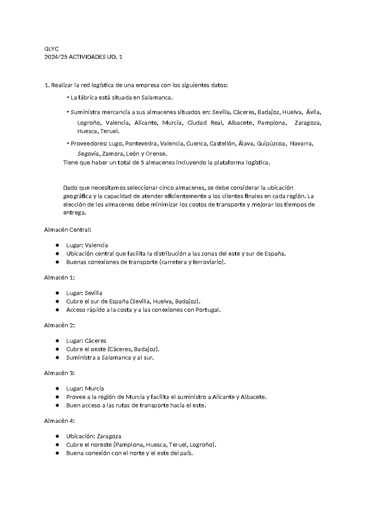 GLYC - FDFFG - GLYC 2024/25 ACTIVIDADES UD. 1 Realizar la red logística ...