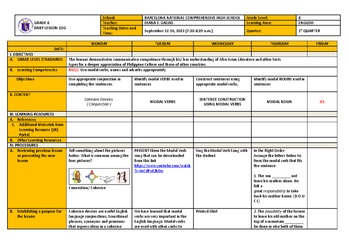English 8 Q1 W3 Use modal verbs, nouns and adverbs appropriately ...