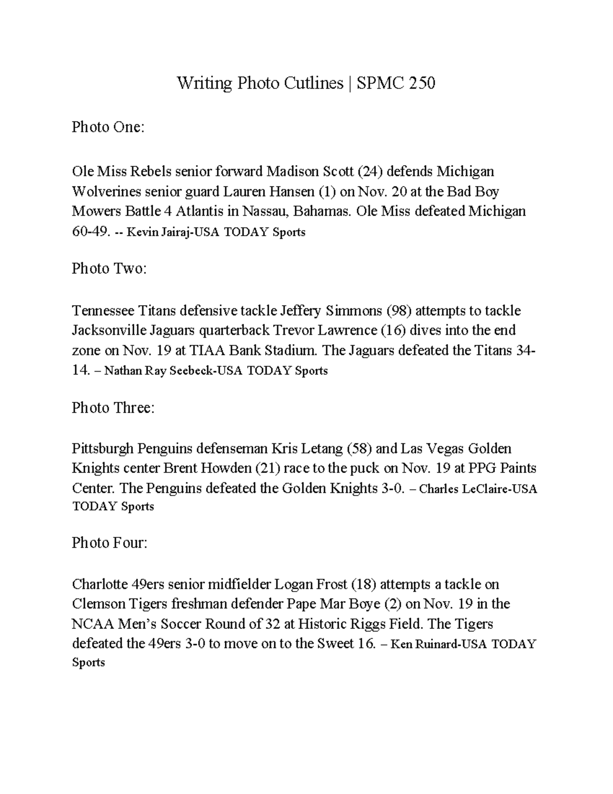 Writing Photo Cutlines SPMC 250 - Writing Photo Cutlines | SPMC 250 ...