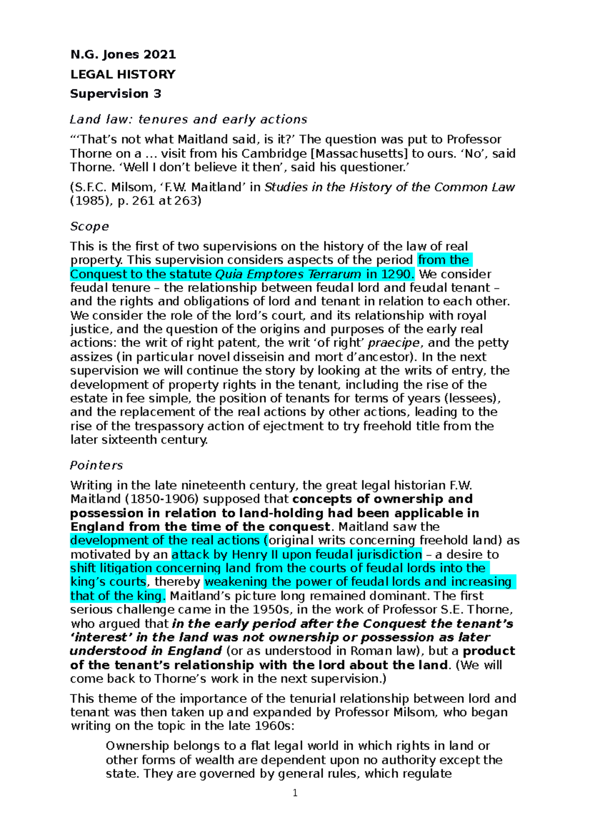 LHS3 Land Law - case summaries and info - N. Jones 2021 LEGAL HISTORY ...