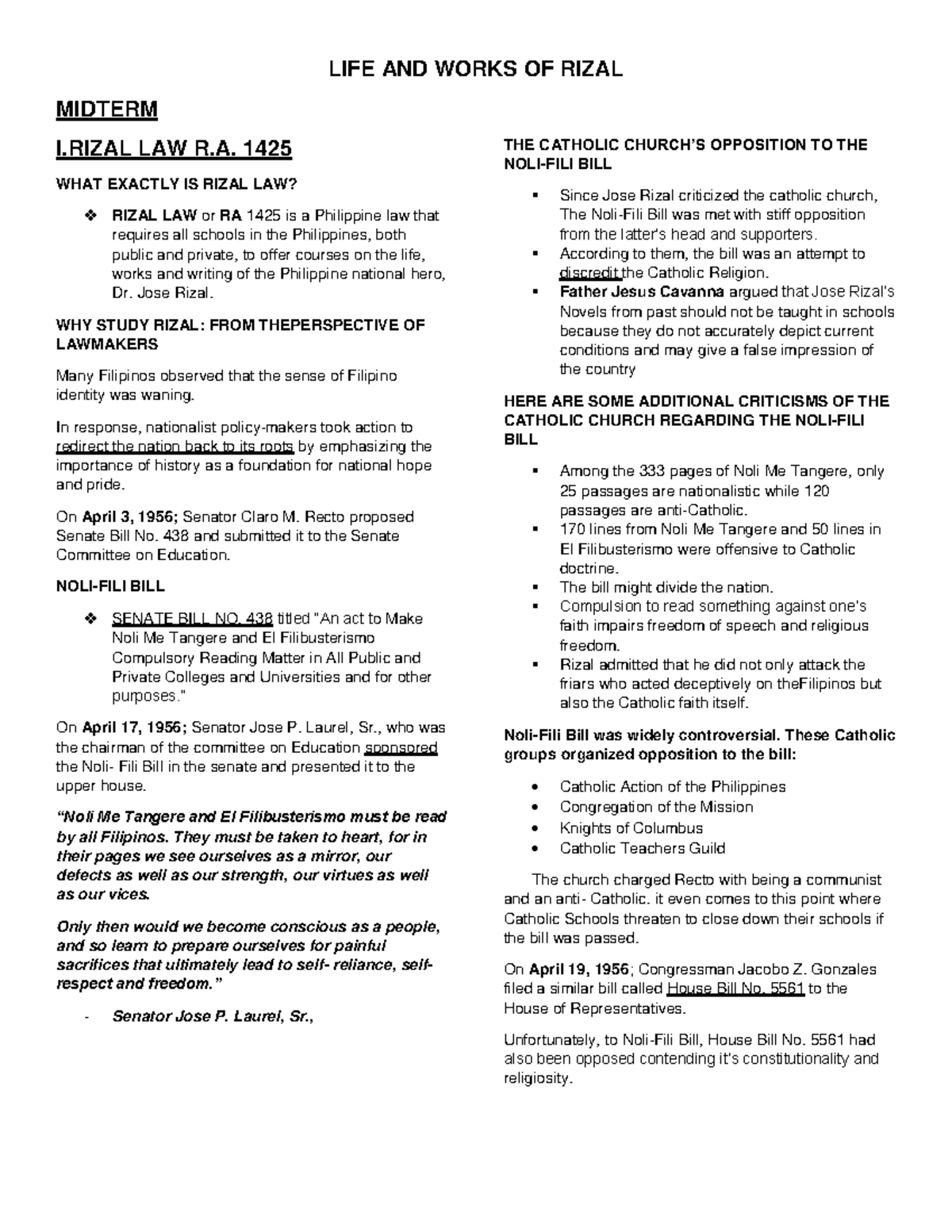 LIFE AND Works OF Rizal - This is reviewer for LWR - LIFE AND WORKS OF ...