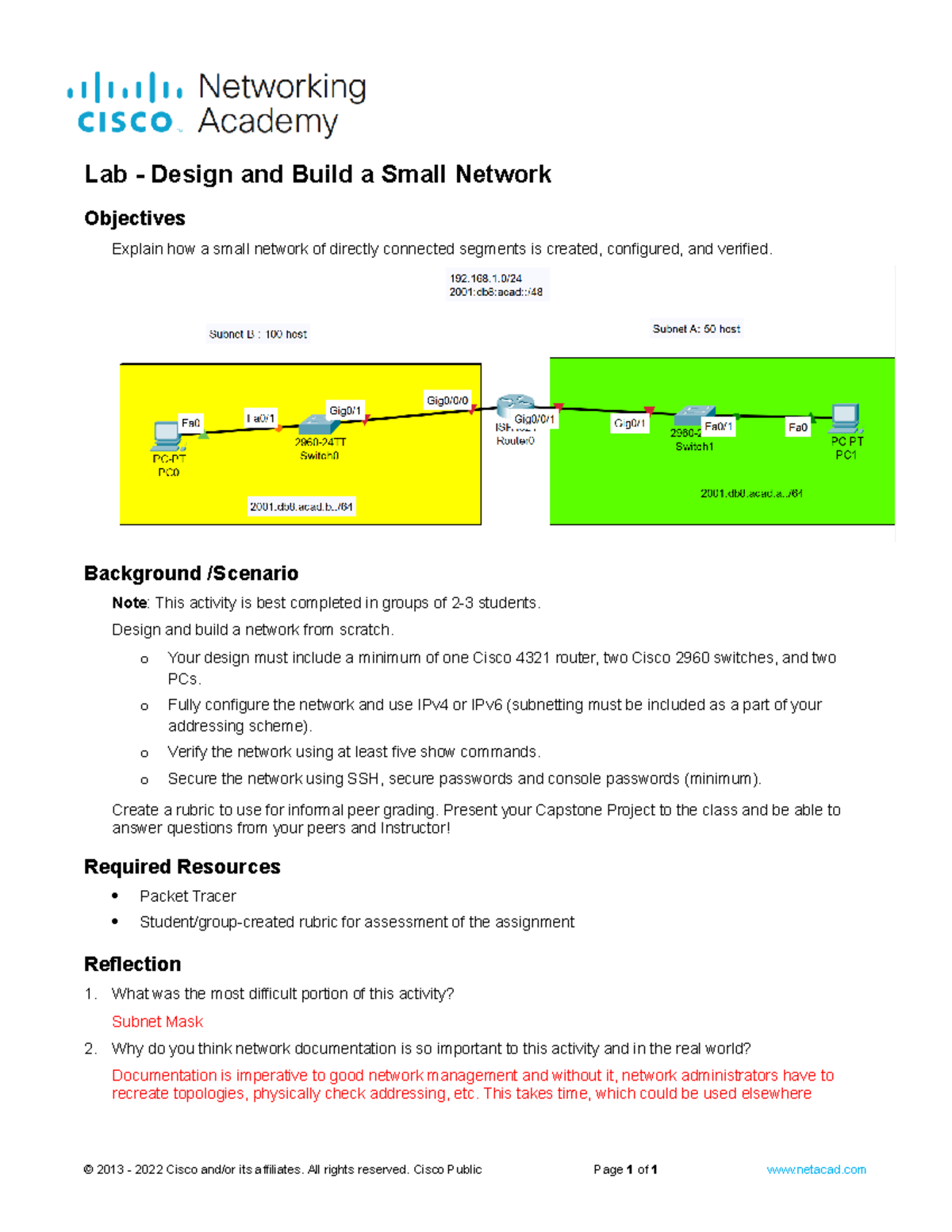 17.8.1 Lab - Design and Build a Small Network - Lab - Design and Build a Small Network ...