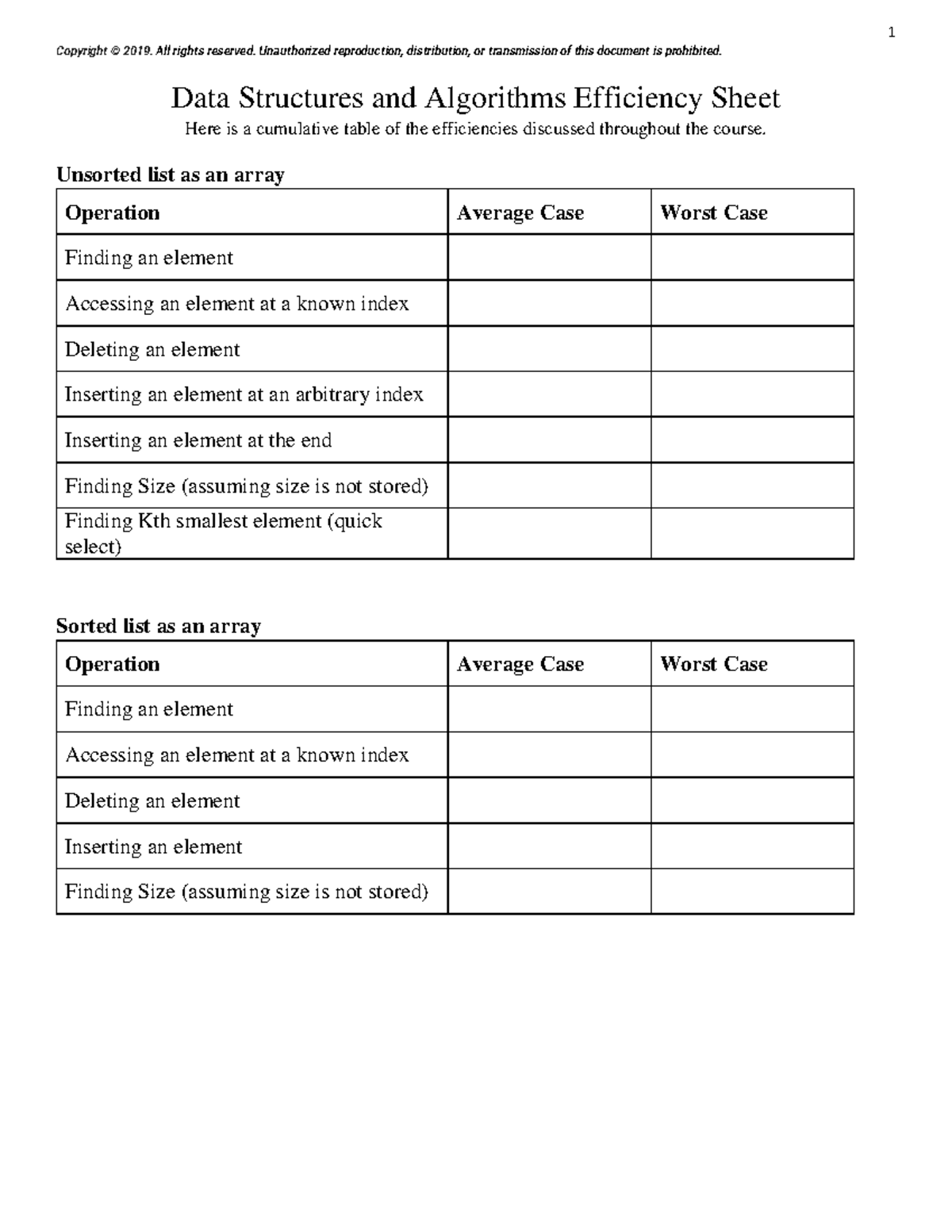 0. Course Time Complexity Worksheet - Copyright © 2019. All rights ...