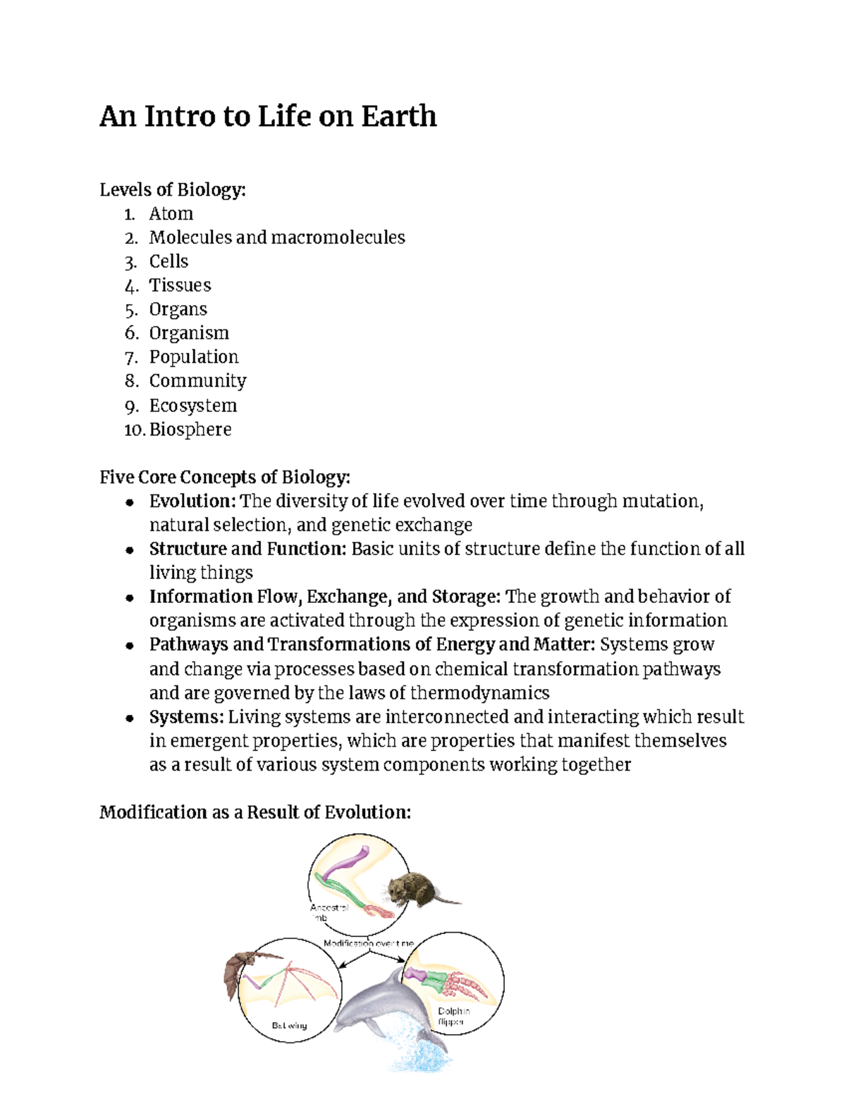 Chapter 1 intro to life on earth - An Intro to Life on Earth Levels of ...