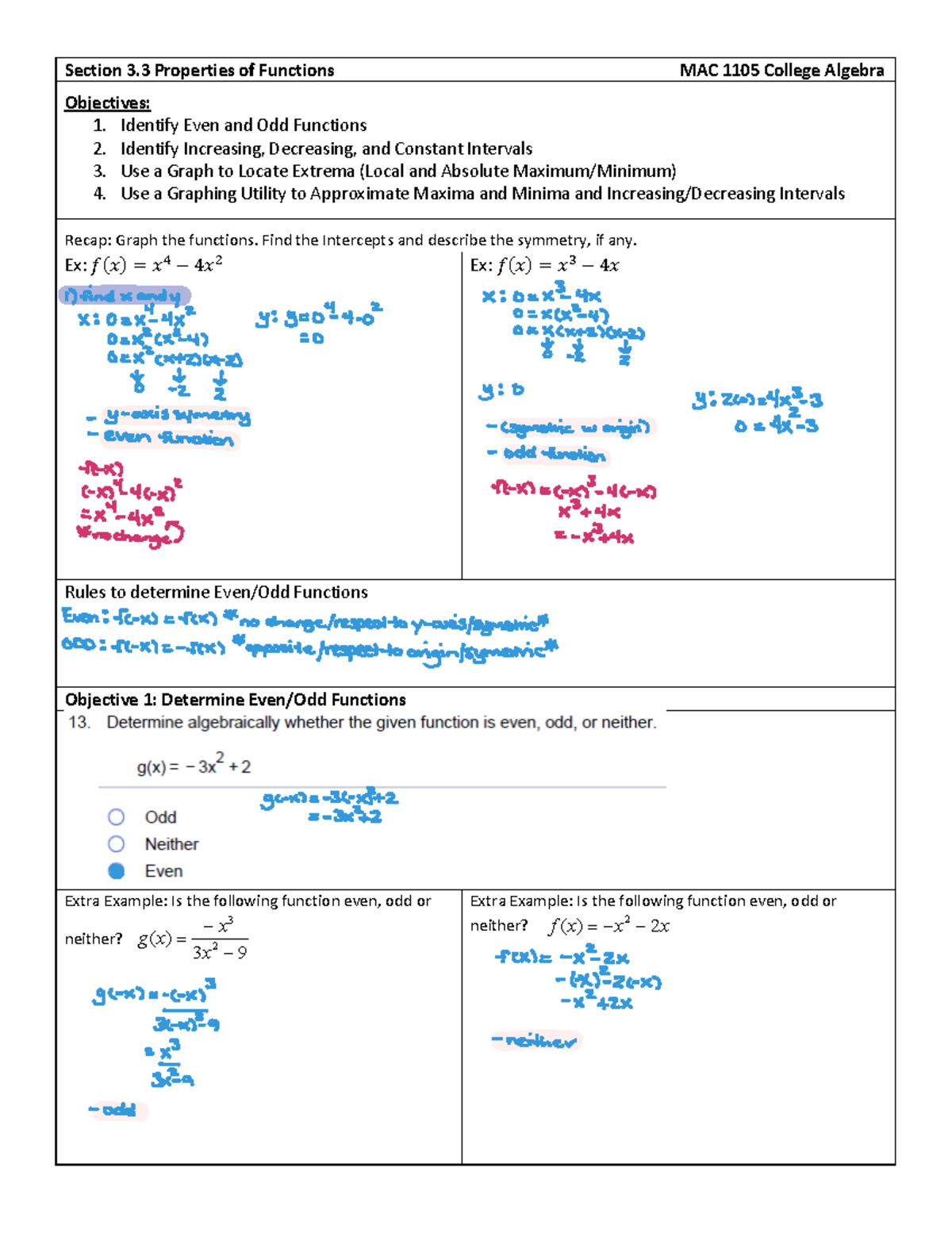 Properties of Functions in College Algebra - Studocu