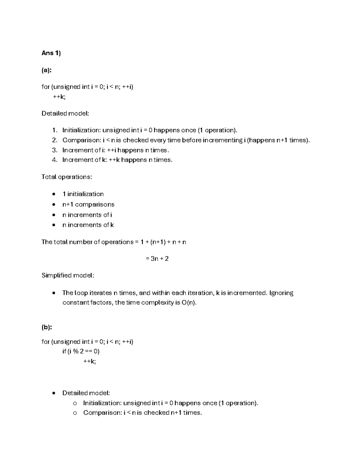CS210 Assignment 2 Heril - Ans 1) (a): for (unsigned int i = 0; i