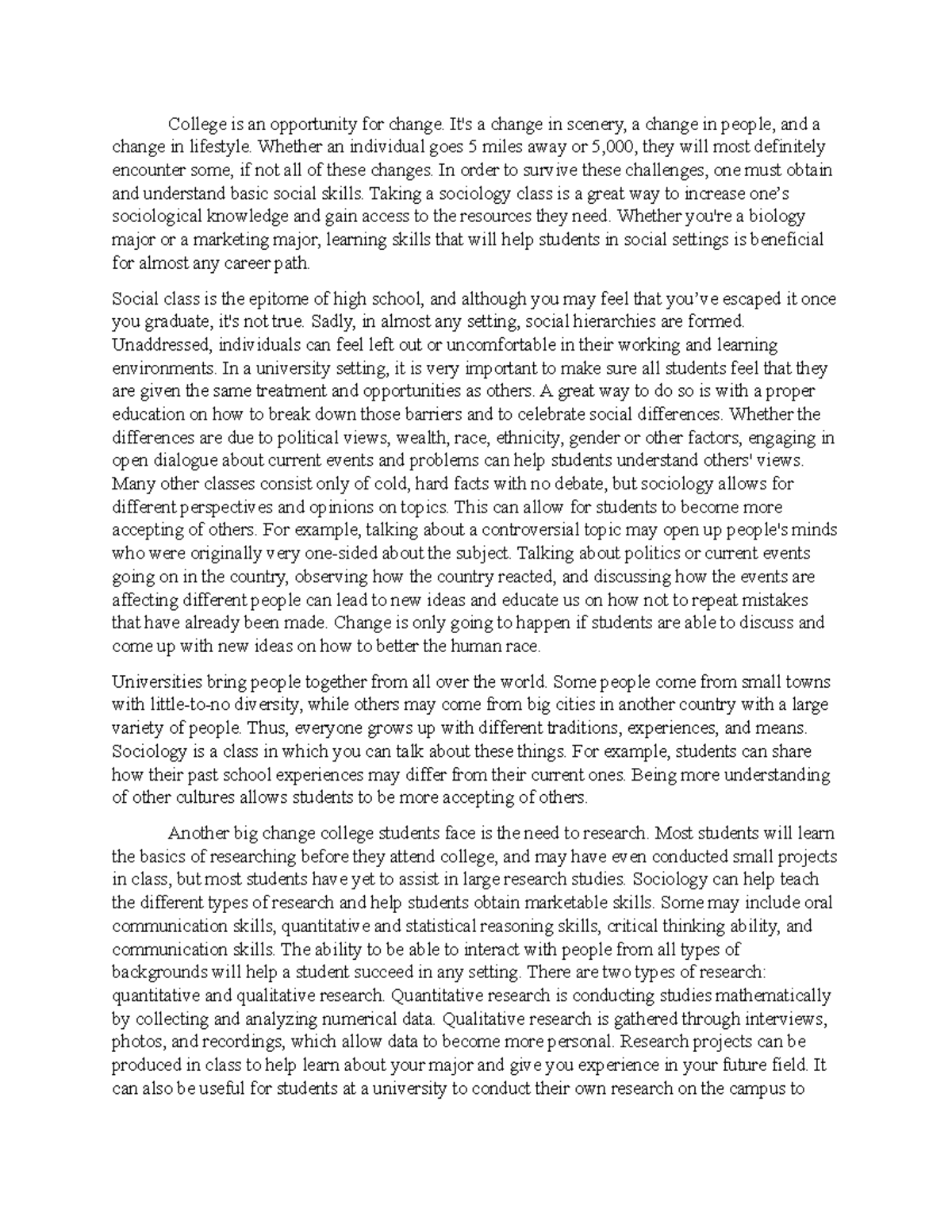 Assisting Change with Sociology - College is an opportunity for change ...