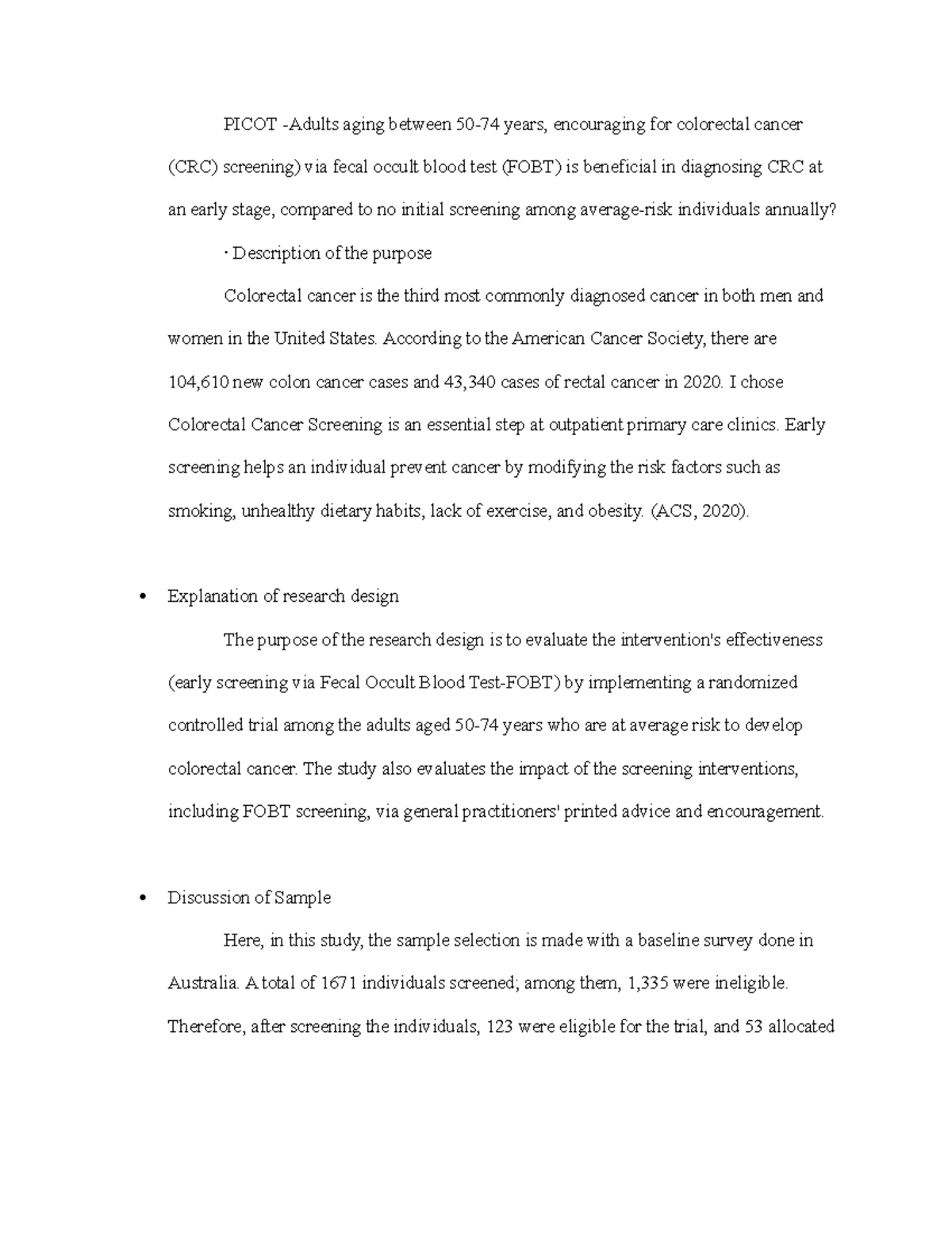 Week 3 PICOT QUESTION - PICOT aging between years, encouraging for ...