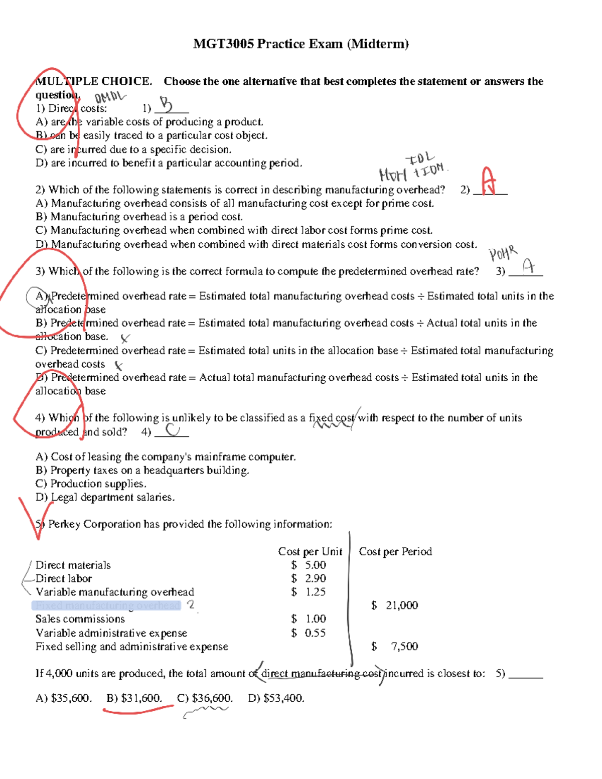 Mgt3005 midterm practice exam - MGT3005 Practice Exam (Midterm) MULTIPLE CHOICE. Choose the one ...