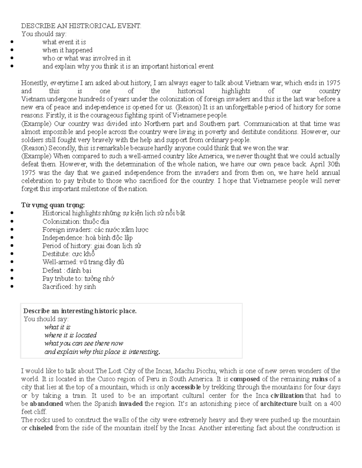UNIT 12 Histrory - abc - DESCRIBE AN HISTRORICAL EVENT. You should say ...