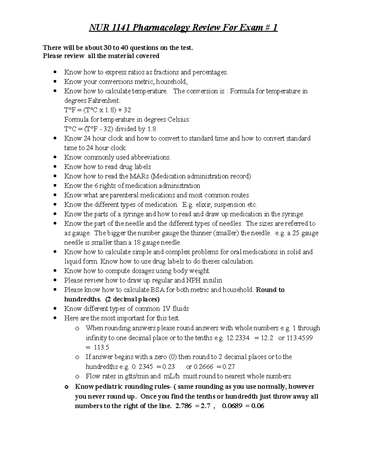 Pharmacology Exam 1 Review 2022 - MUSC 1300 - NSU - Studocu