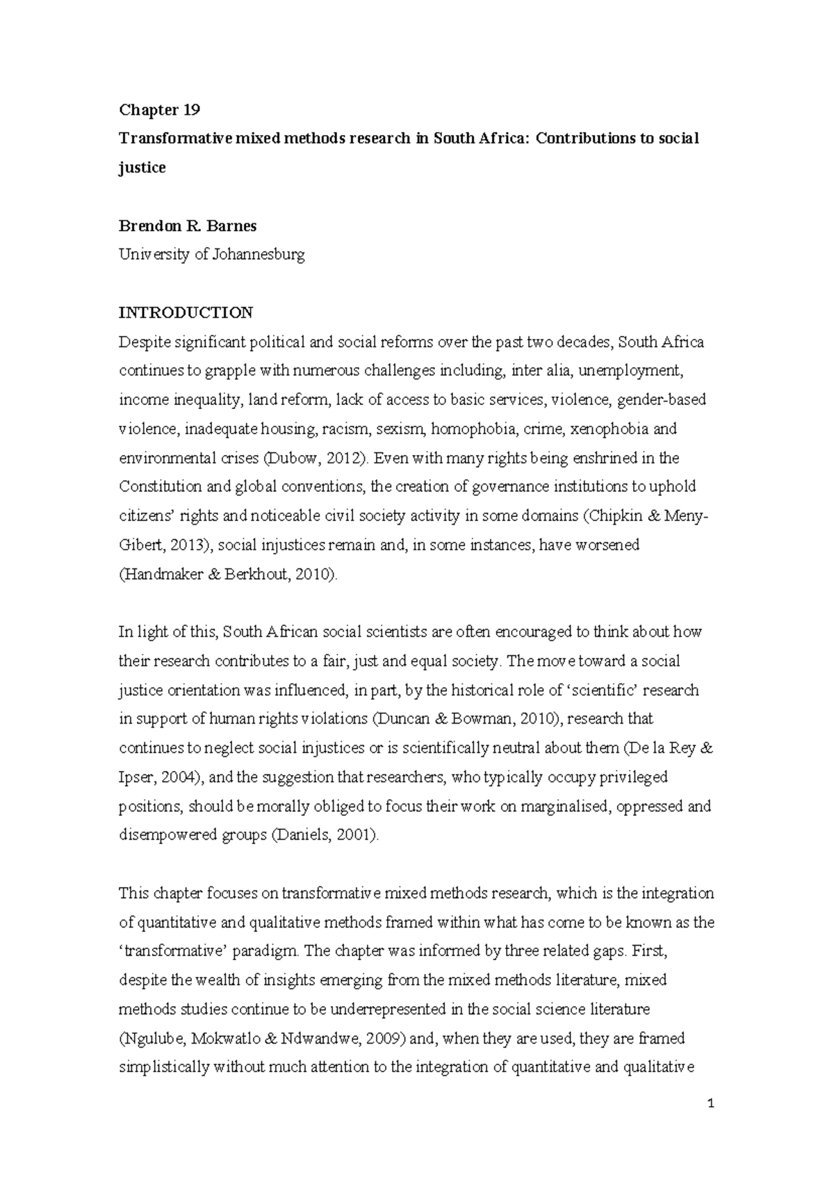 Barnes transformative mixed methods - Chapter 19 Transformative mixed ...