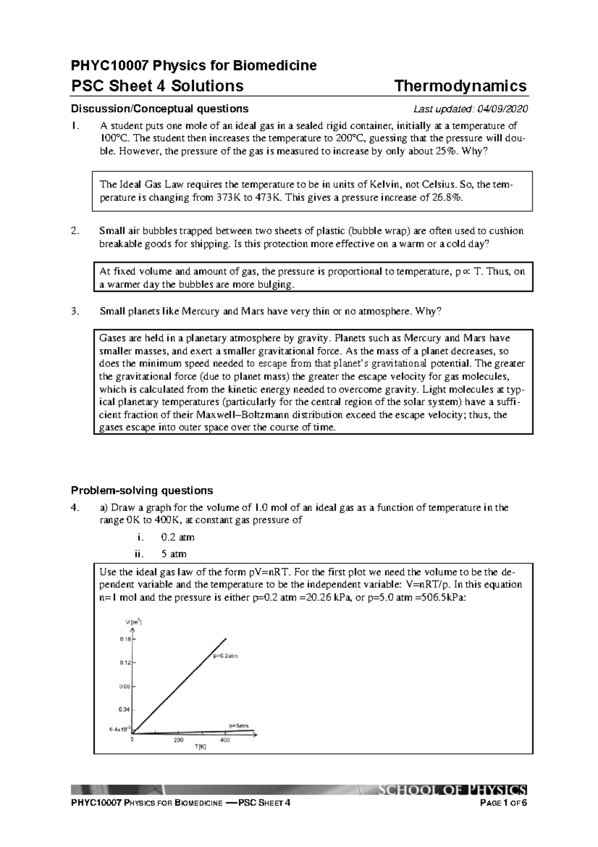 Tute 4 Solutions - Tutorial sheet - PHYC10007 Physics for Biomedicine ...