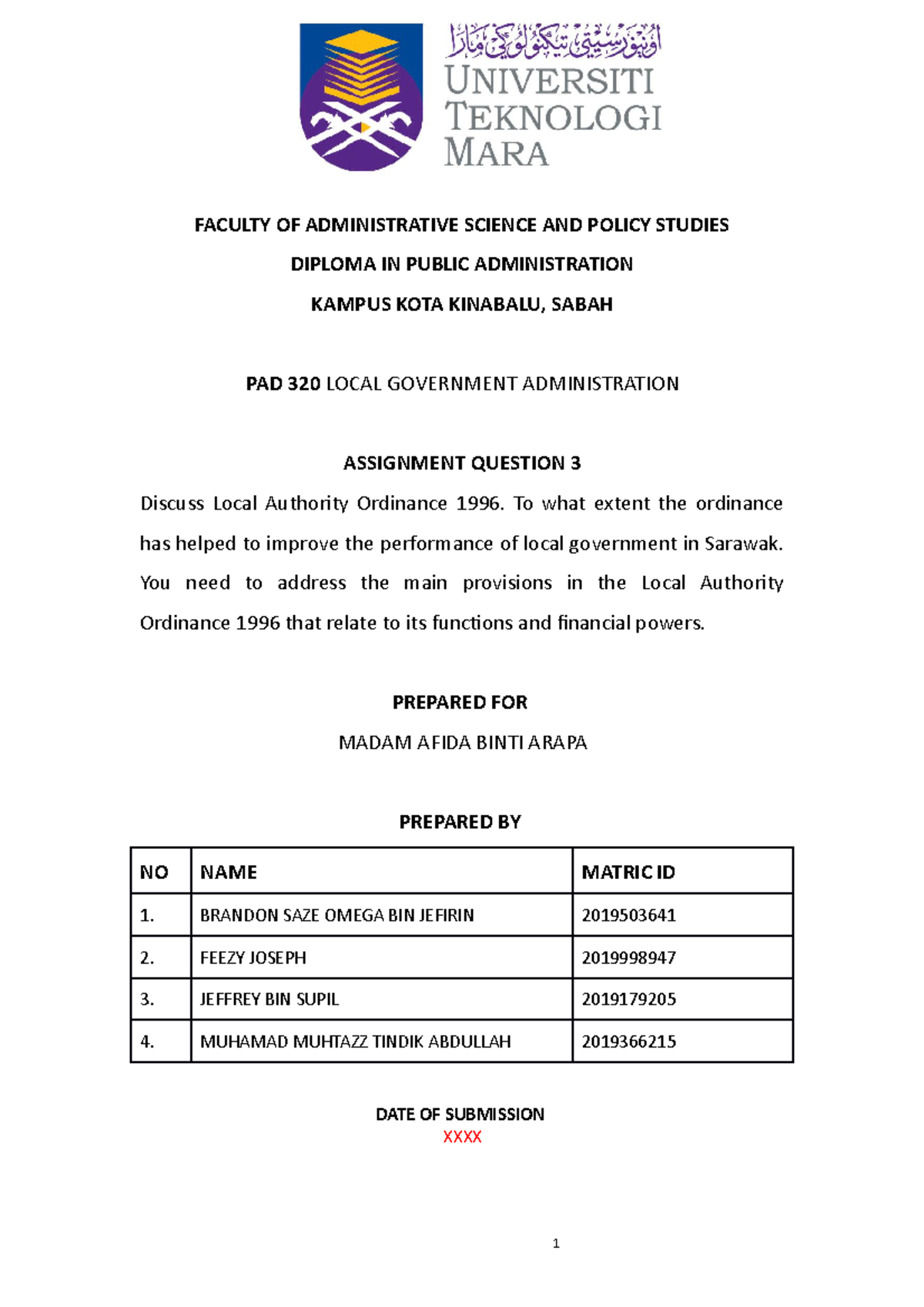 Assigment PAD320 - Other - FACULTY OF ADMINISTRATIVE SCIENCE AND POLICY ...