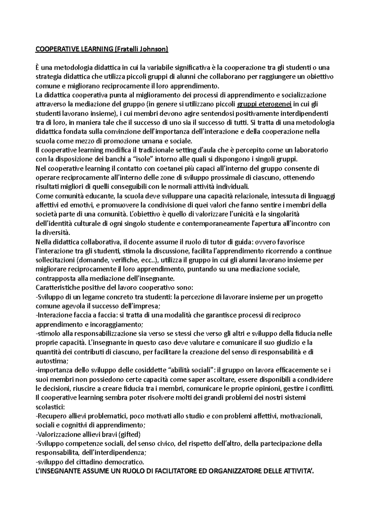 Cooperative Learning - COOPERATIVE LEARNING (Fratelli Johnson) È una ...