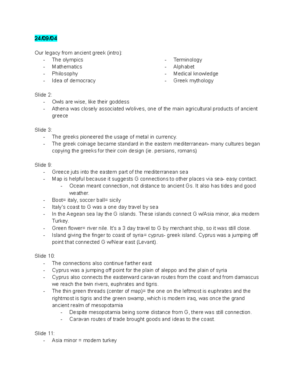 Greek civilization class notes - 24/09/ Our legacy from ancient greek ...