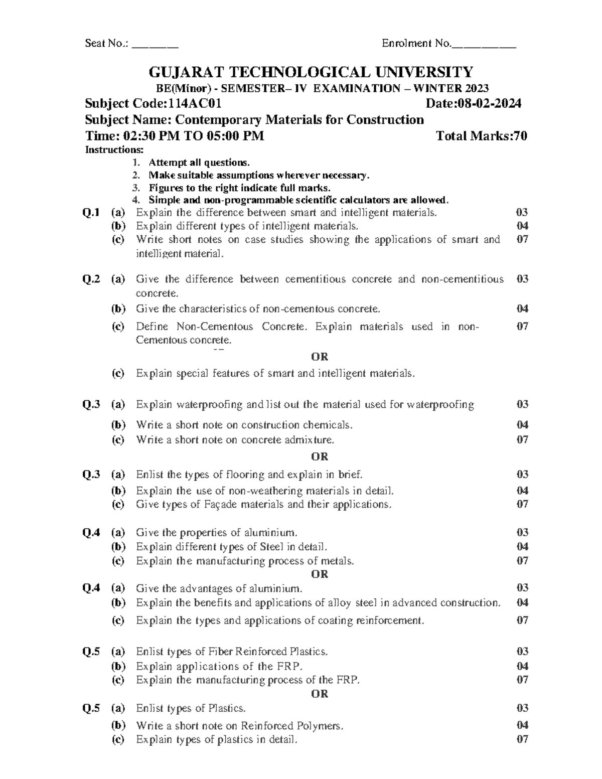 114AC01 - GTU MATERIALS USEFULL FOR THE STUDENTS - Seat No ...