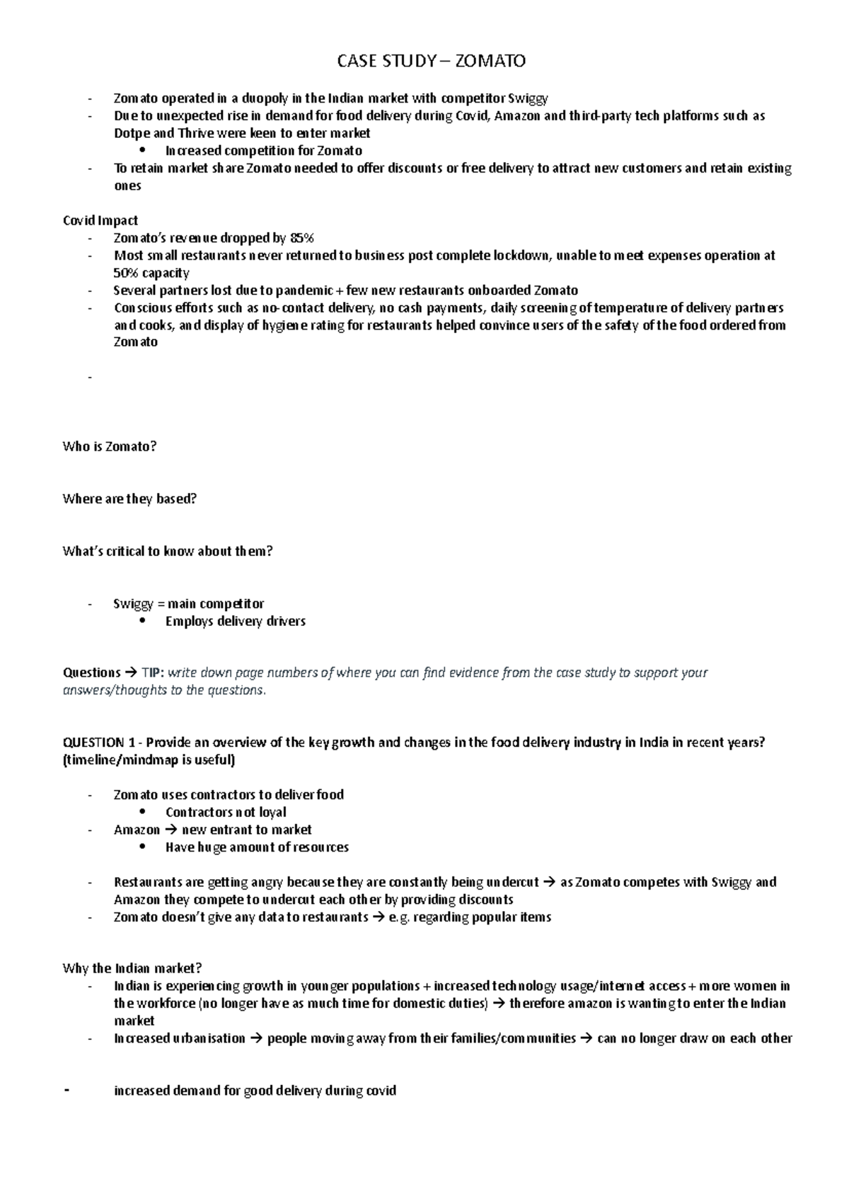 Zomato - CASE Study - CASE STUDY – ZOMATO Zomato operated in a duopoly ...
