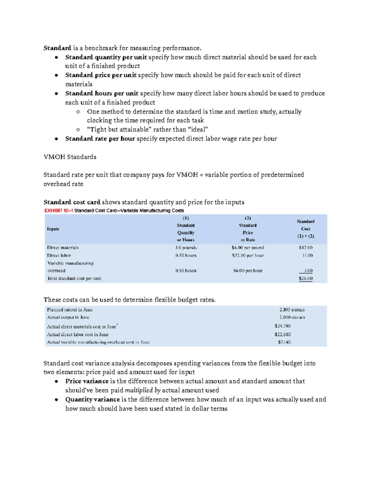 A202 Ch. 10 Variance Analysis Notes - Standard is a benchmark for ...