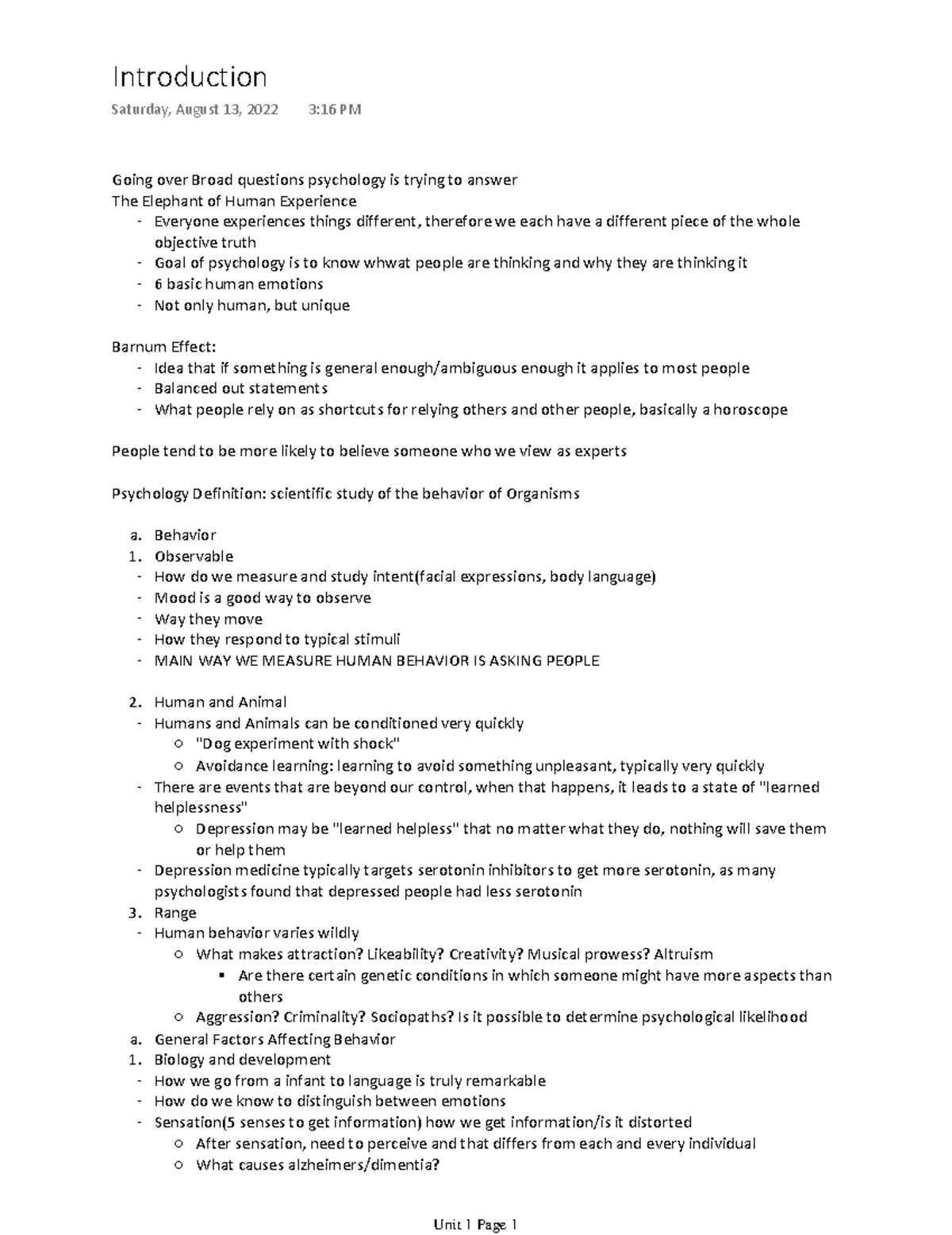 Psychology Notes - This contains all information on slides as well as ...