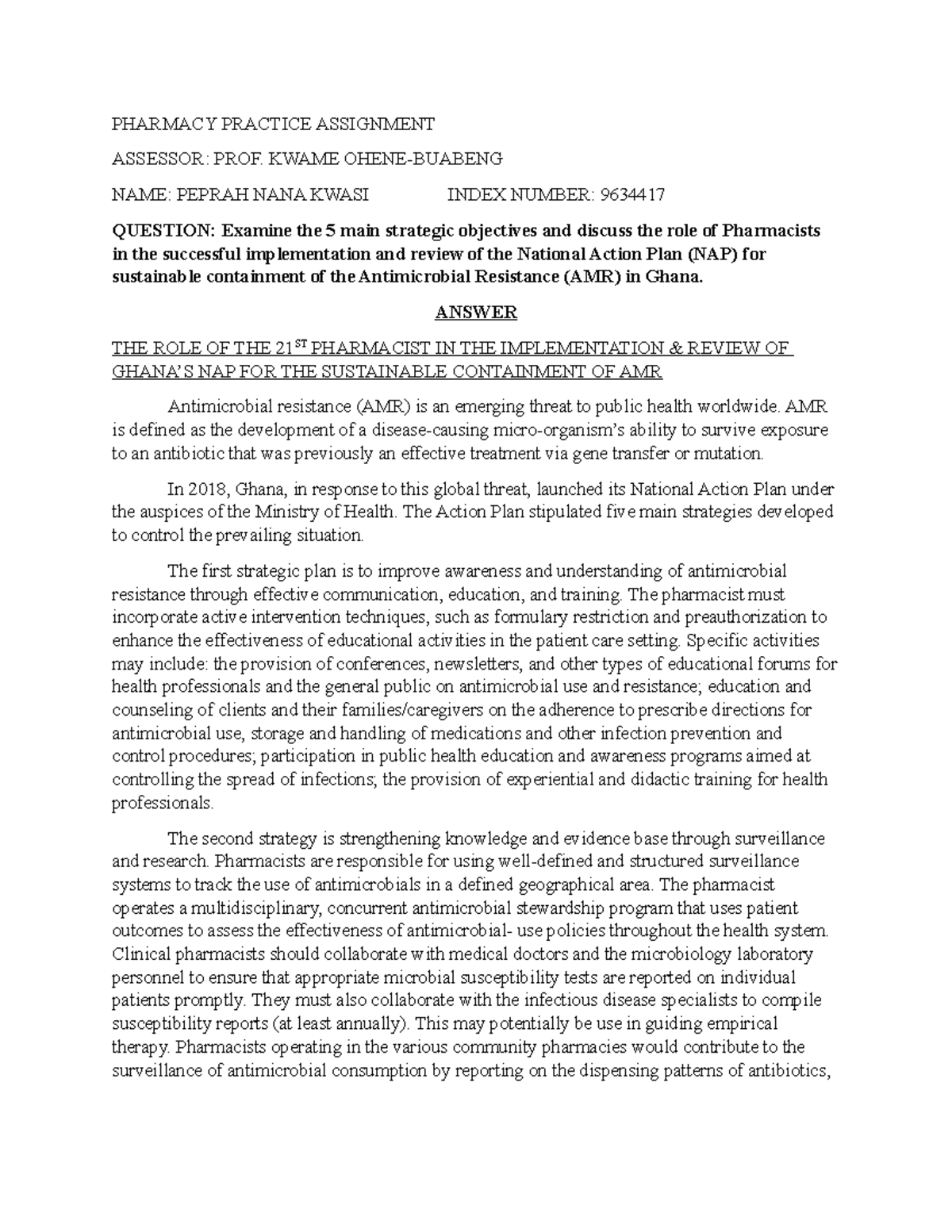 Pharmacy Practice Assignment - PHARMACY PRACTICE ASSIGNMENT ASSESSOR ...