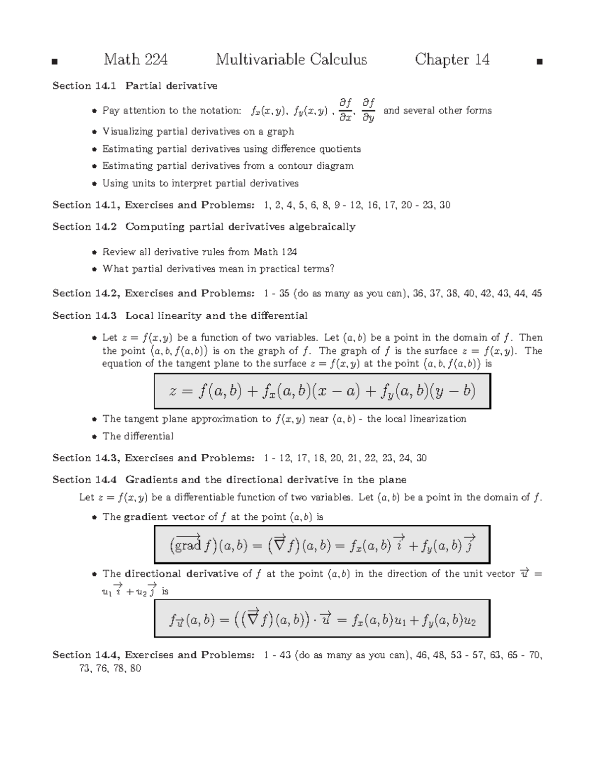 224 Ch14 5th Ed - Assignments for Chapter 14 5th Edition of James Steward's Calculus - Math 224 ...