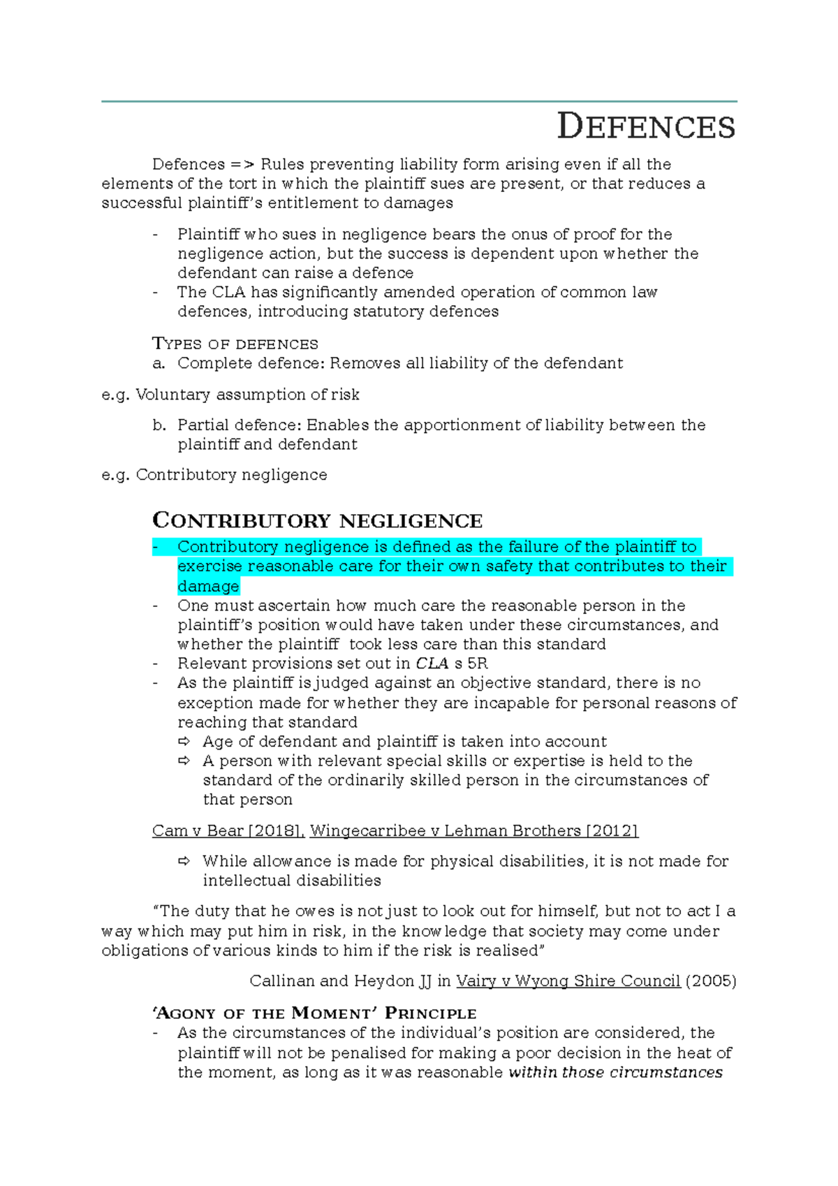 Class 12 Readings - Defences Notes - DEFENCES Defences => Rules ...