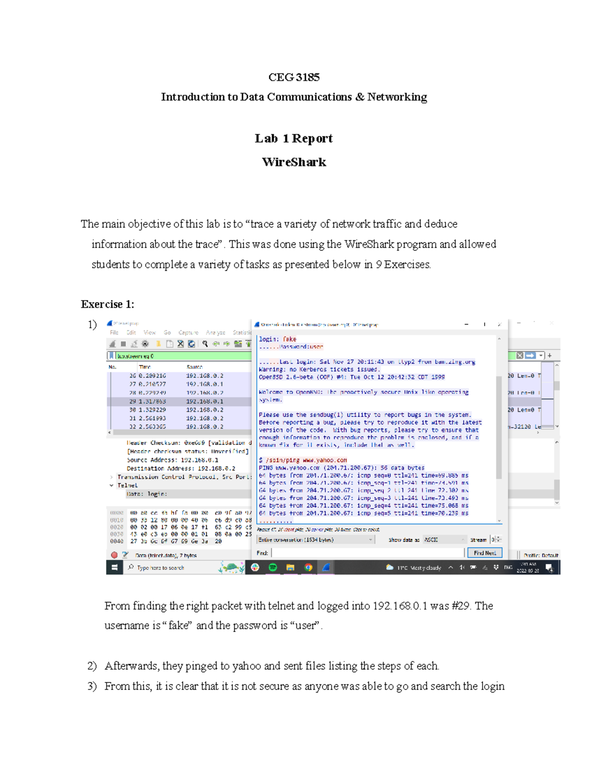 Ceg3185 Lab 1 Wireshark - CEG 3185 Introduction to Data Communications & Networking Lab 1 Report ...