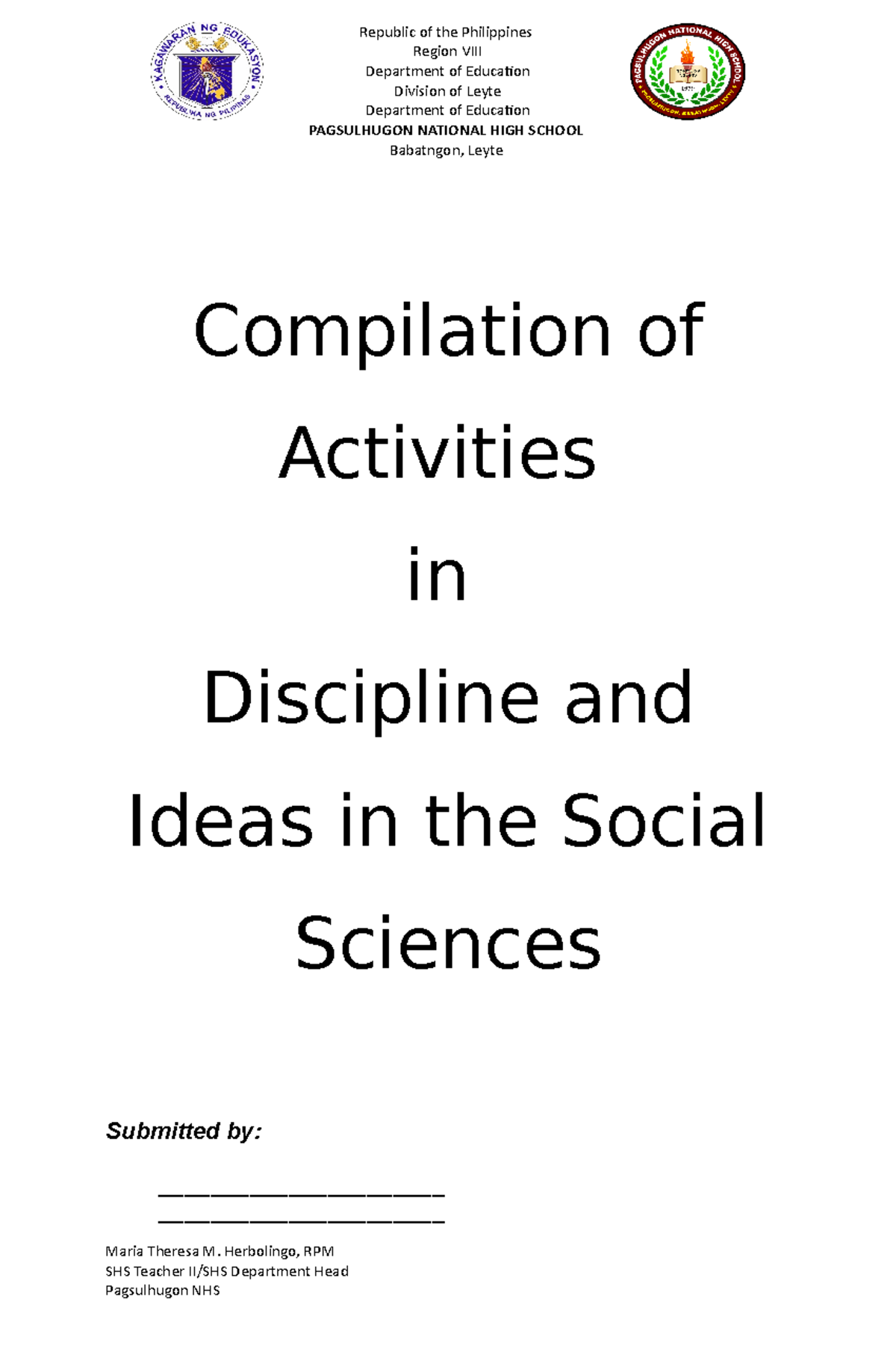 Activity Sheets - DISS - Social Science - ####### Region VIII ...