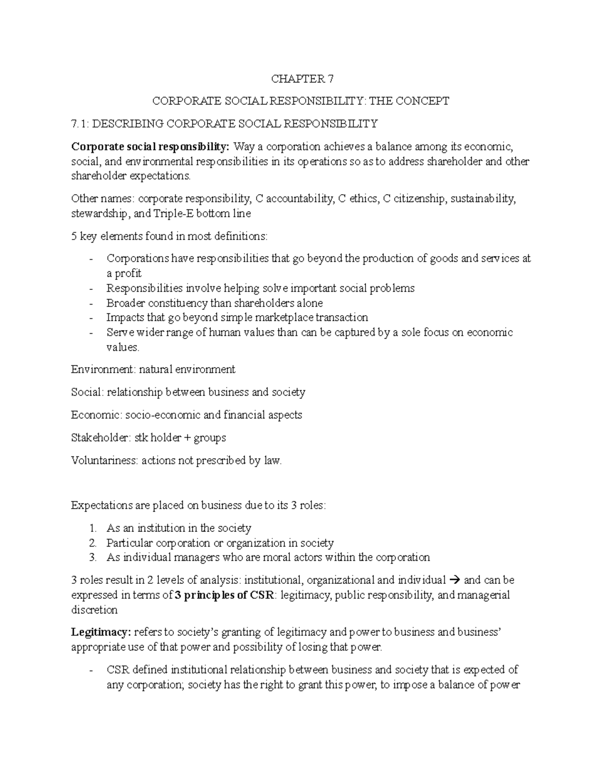 Chapter 7 - CHAPTER 7 CORPORATE SOCIAL RESPONSIBILITY: THE CONCEPT 7 ...