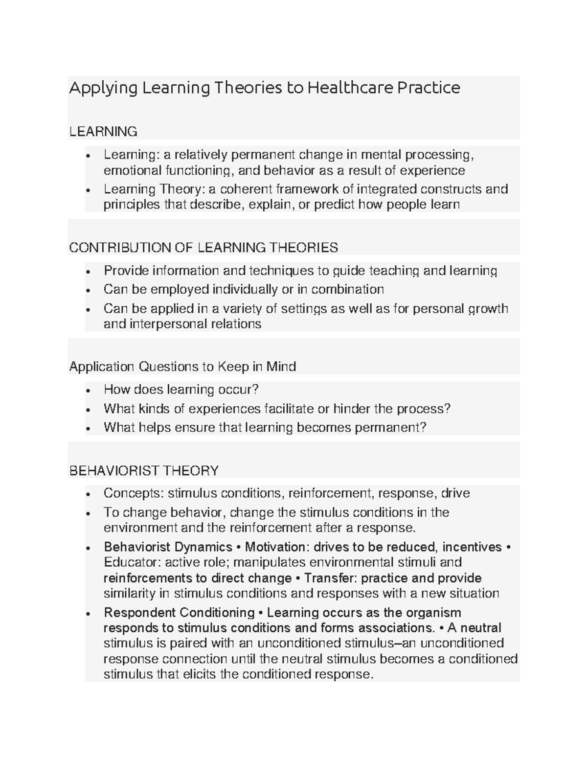 Applying Learning Theories to Healthcare Practice - Applying Learning ...