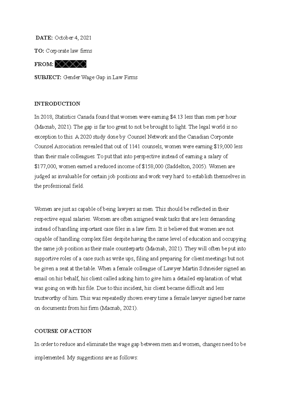 Memo assignment - DATE: October 4, 2021 TO: Corporate law firms FROM ...