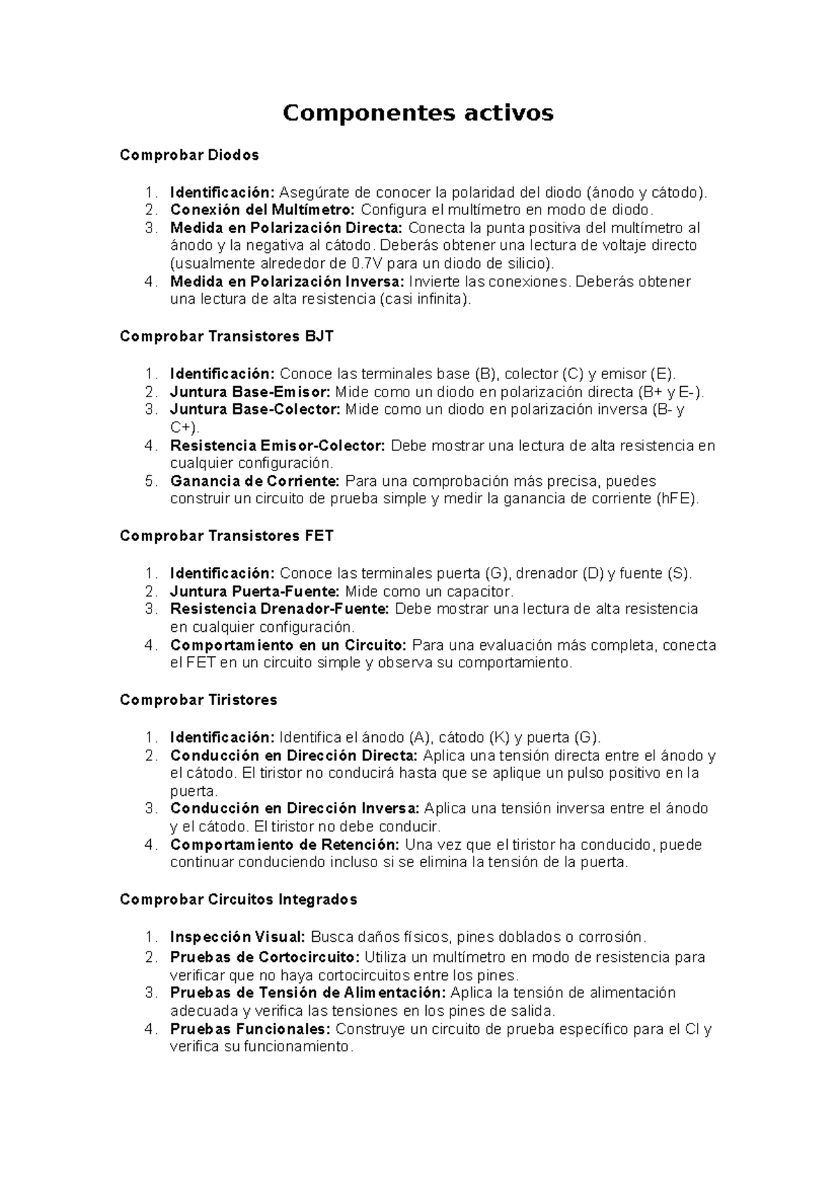 Componentes activos - Componentes activos Comprobar Diodos 1 ...