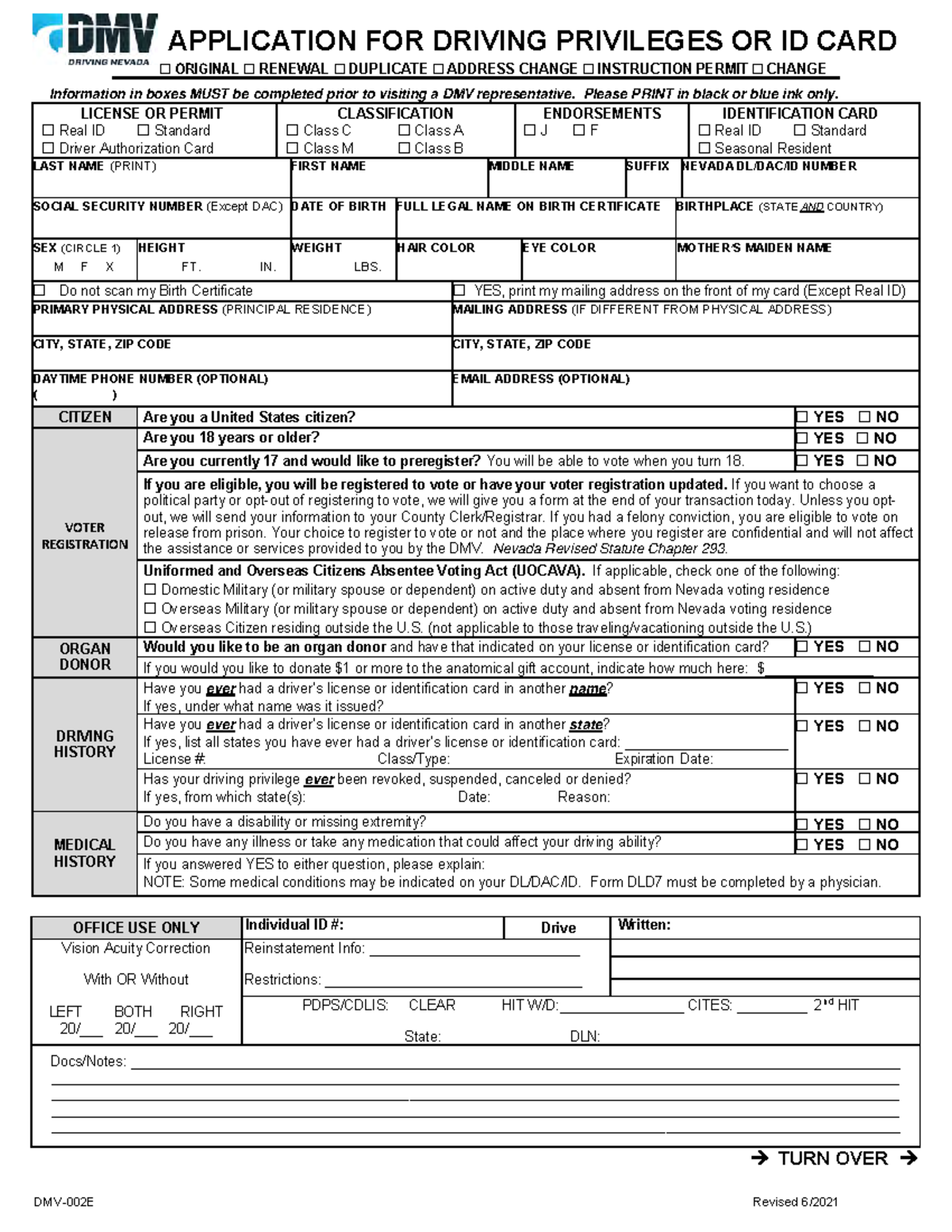 Dmv form - For your wellness - APPLICATION FOR DRIVING PRIVILEGES OR ID CARD ORIGINAL RENEWAL ...