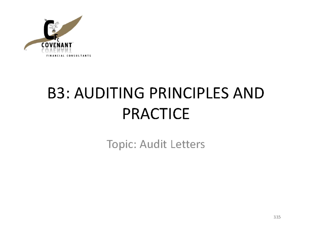 14. Audit Letters Handout - B3: AUDITING PRINCIPLES AND PRACTICE Topic ...